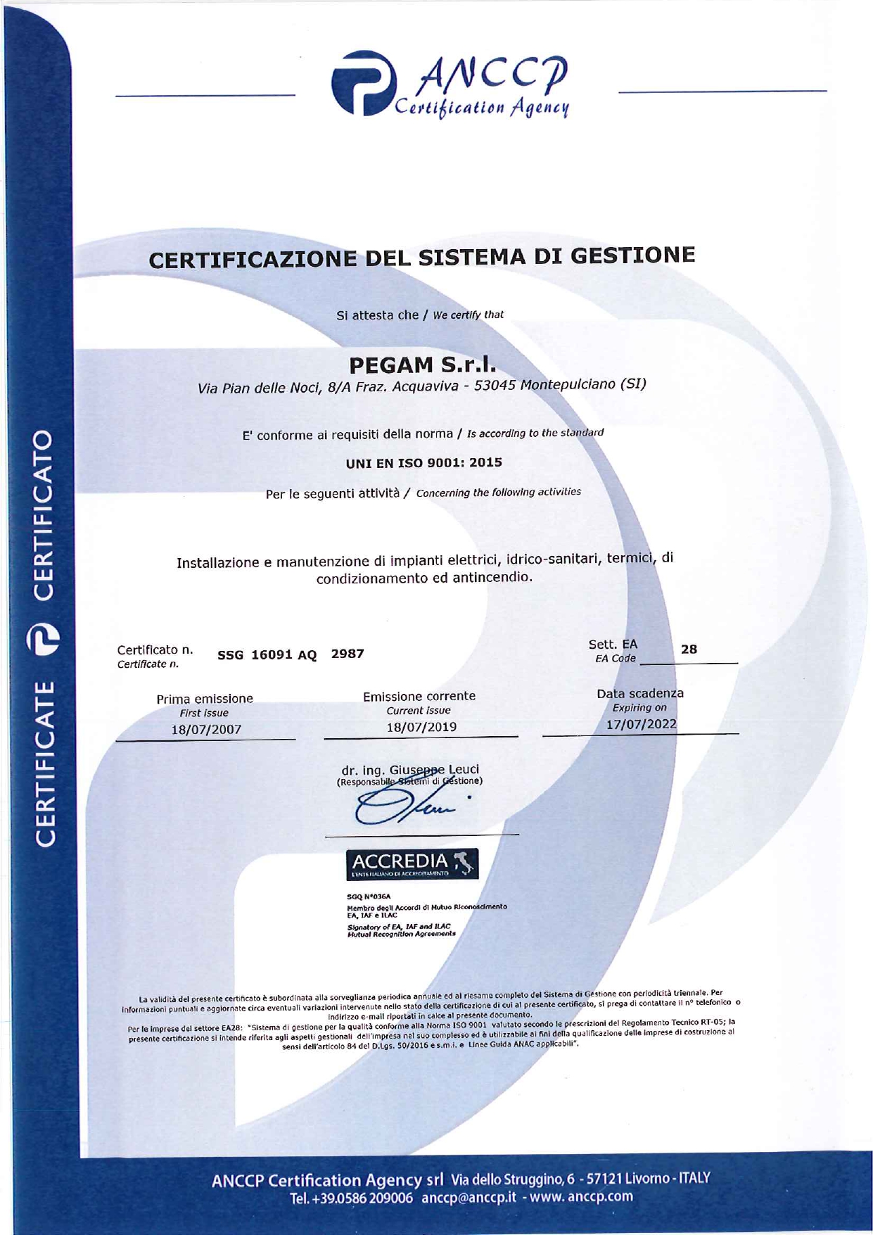 Certificazioni – Pegam
